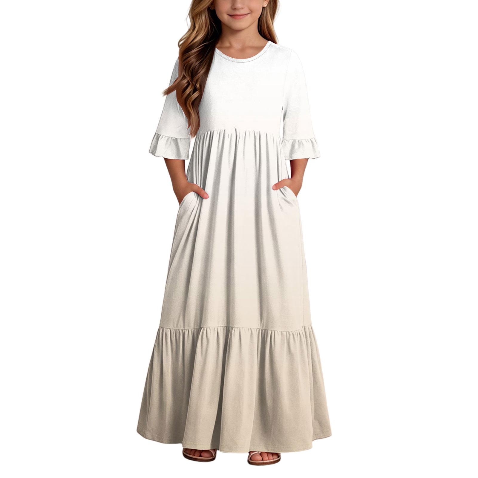 ATOGUTA Girls Dresses Short Sleeve Floral Print Loose Casual Long Maxi ...