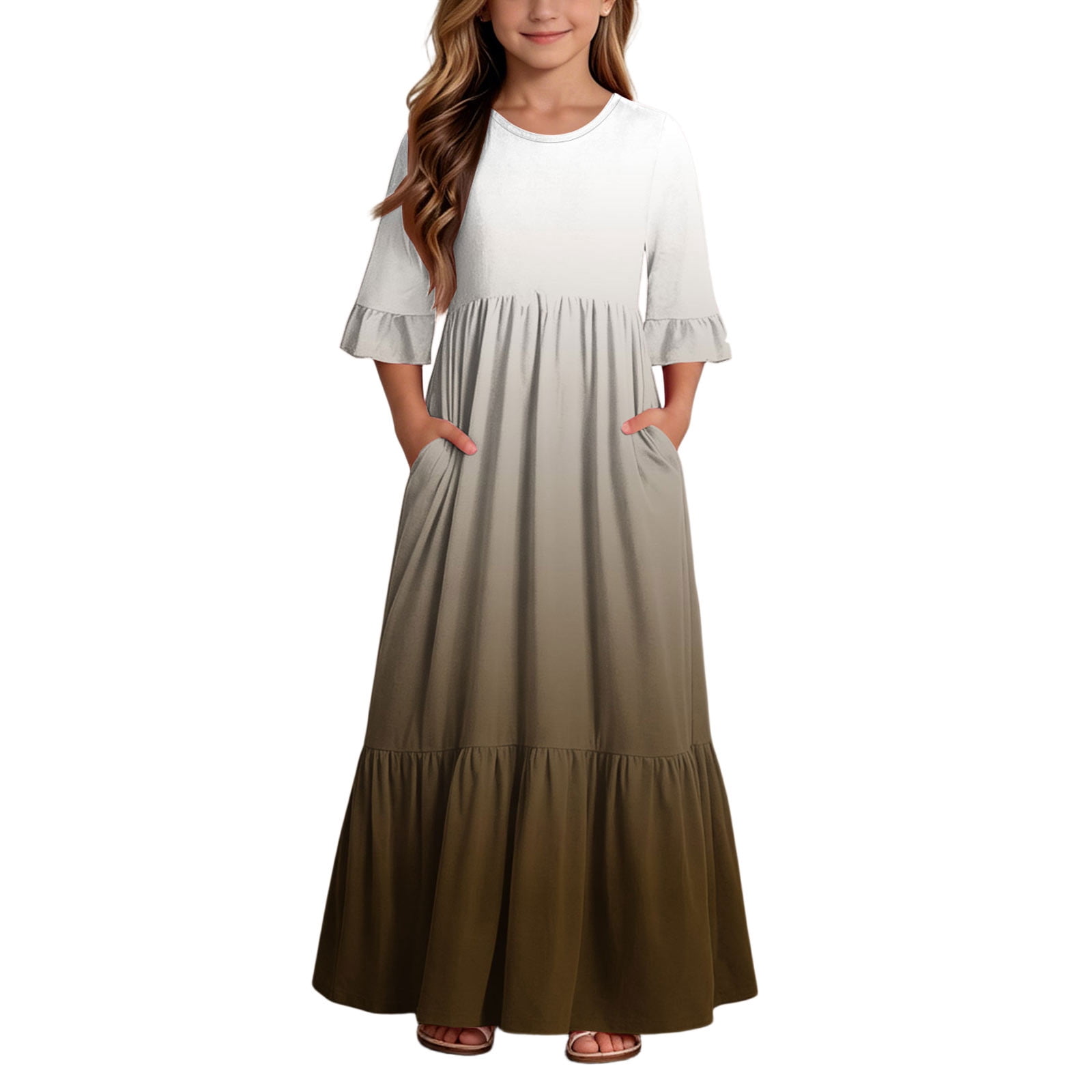 ATOGUTA Girls Dresses Short Sleeve Floral Print Loose Casual Long Maxi ...