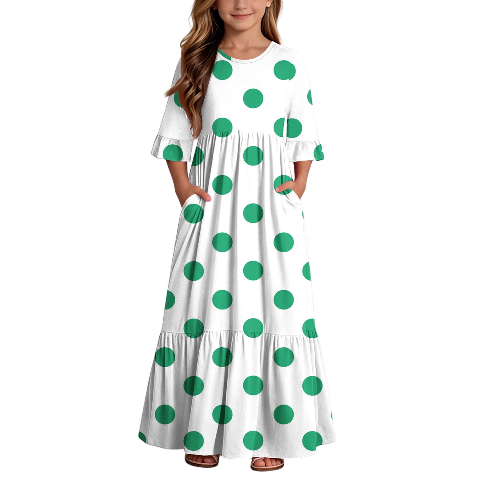 ATOGUTA Girls' Dresses Short Sleeve Floral Print Loose Casual Long Maxi ...