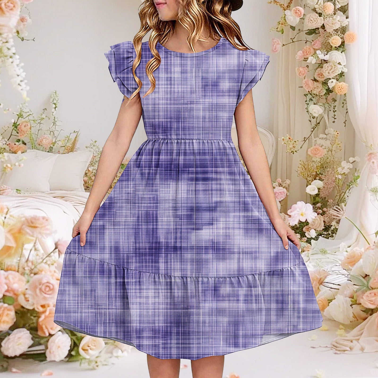 ATOGUTA Girls Dresses Summer Ruffle Sleeve A Line Casual Party Dresses ...