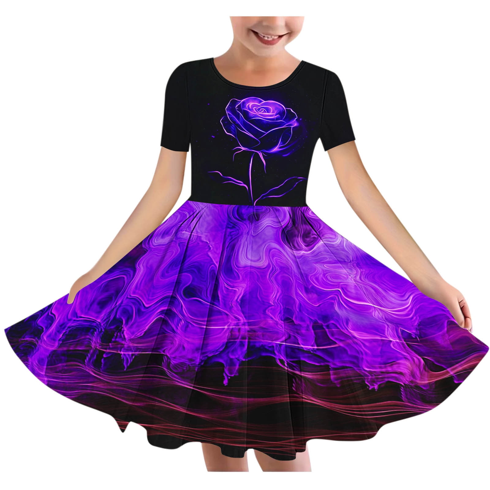 ATOGUTA Girls Dressy Dresses Short Sleeve A-line Tiered Casual Cute ...