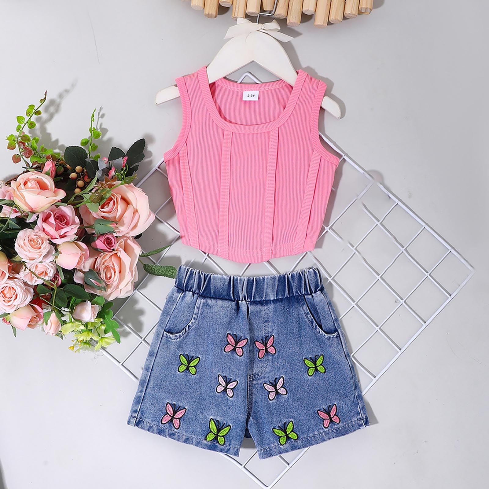 ATOGUTA Girls Everyday Outfits Ruffle Tank Tops and Jeans Shorts Cute 2 ...