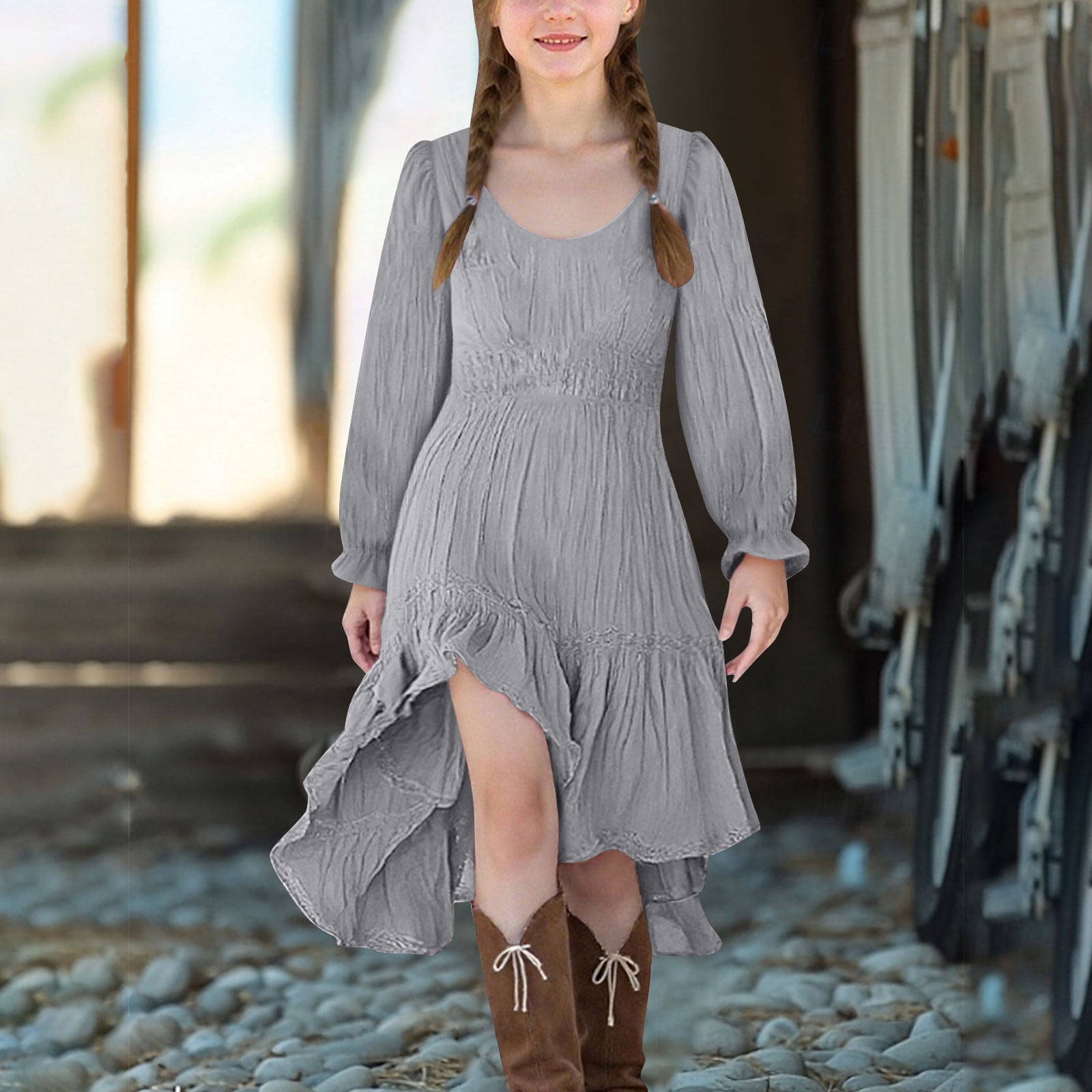ATOGUTA Girls Fall Dress Long Sleeve Crew Neck Casual Holiday High Low ...