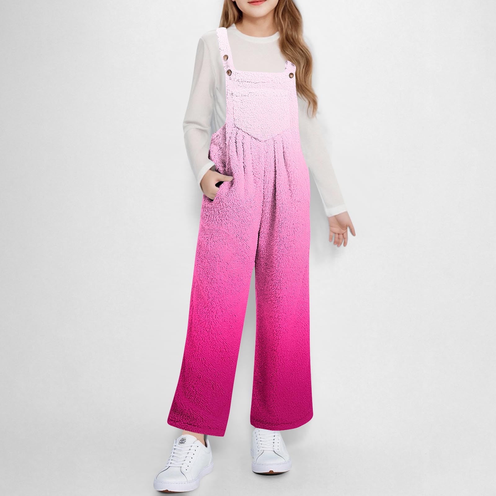 ATOGUTA Girls Fleece Overalls Kids Casual Sleeveless Jumpsuits Fuzzy ...