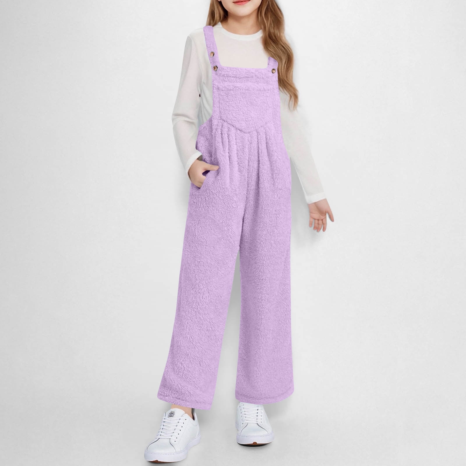 ATOGUTA Girls Fleece Overalls Kids Fuzzy Jumpsuit Warm Winter Loose ...