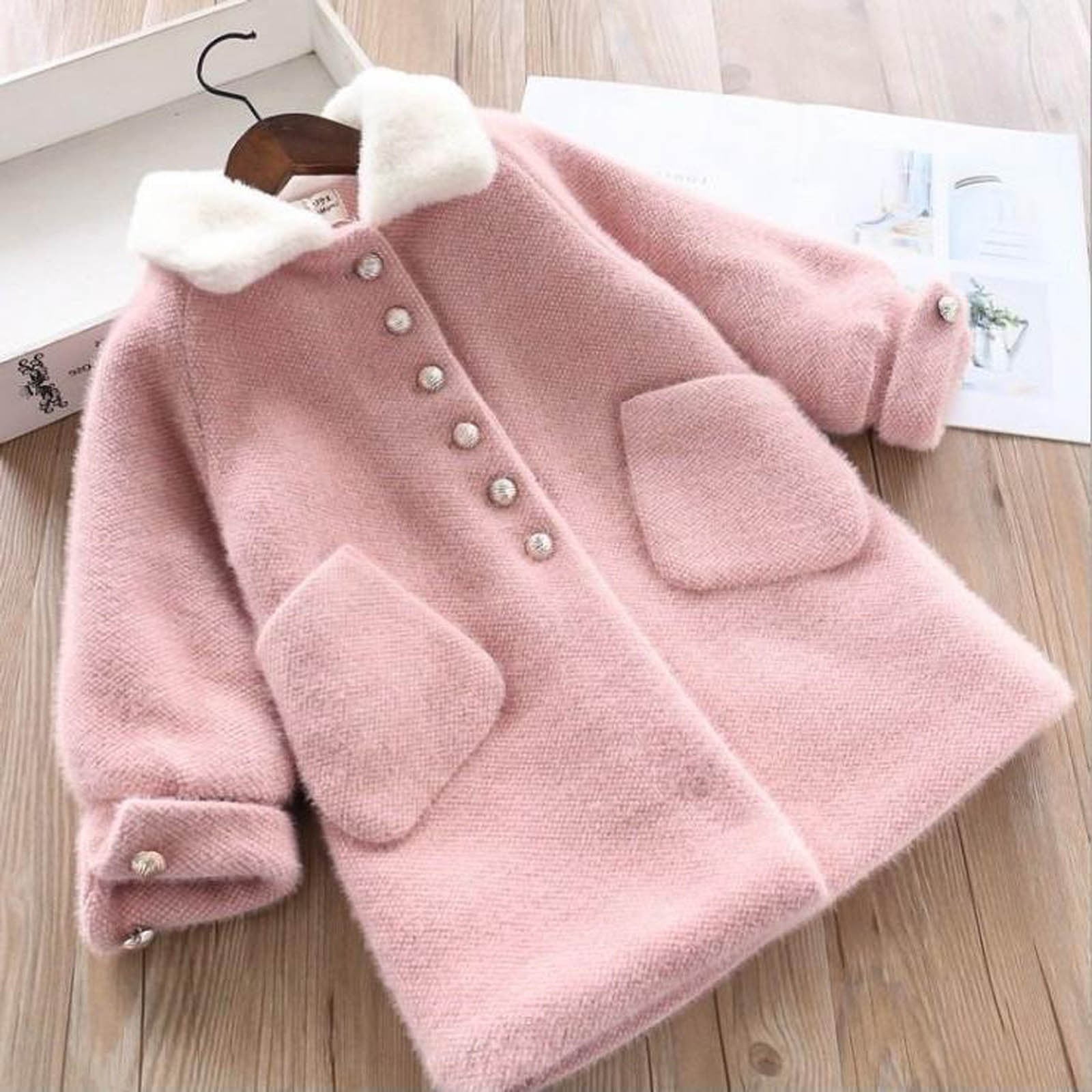 ATOGUTA Girls Fuzzy Fleece Jacket Casual Button Down Warm Overcoat Faux ...