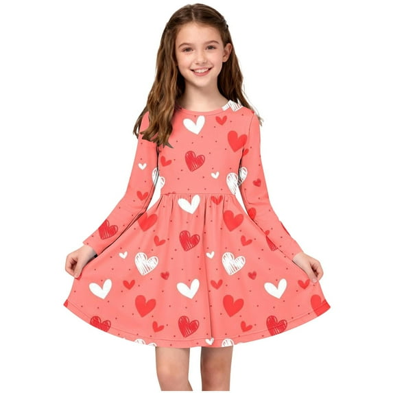 ATOGUTA Girls Kids Dresses Valentines Long Sleeve T-Shirt Dresses Kids ...