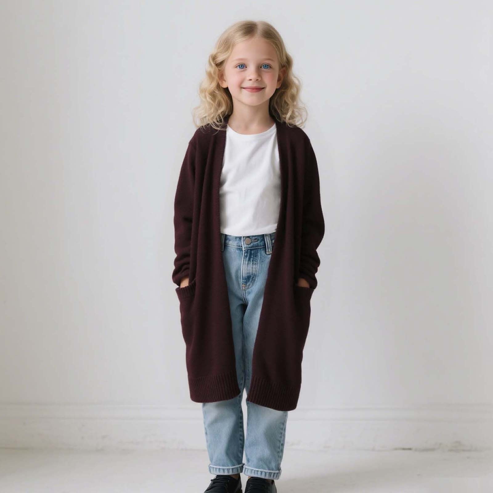 ATOGUTA Girls Long Cardigans Kids Casual Long Sleeve Open Front Knitted ...