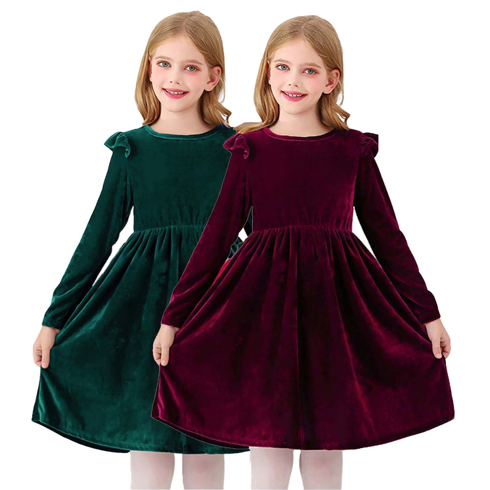 ATOGUTA Girls Long Sleeve Casual Velvet Dress with Ruffle Princess ...