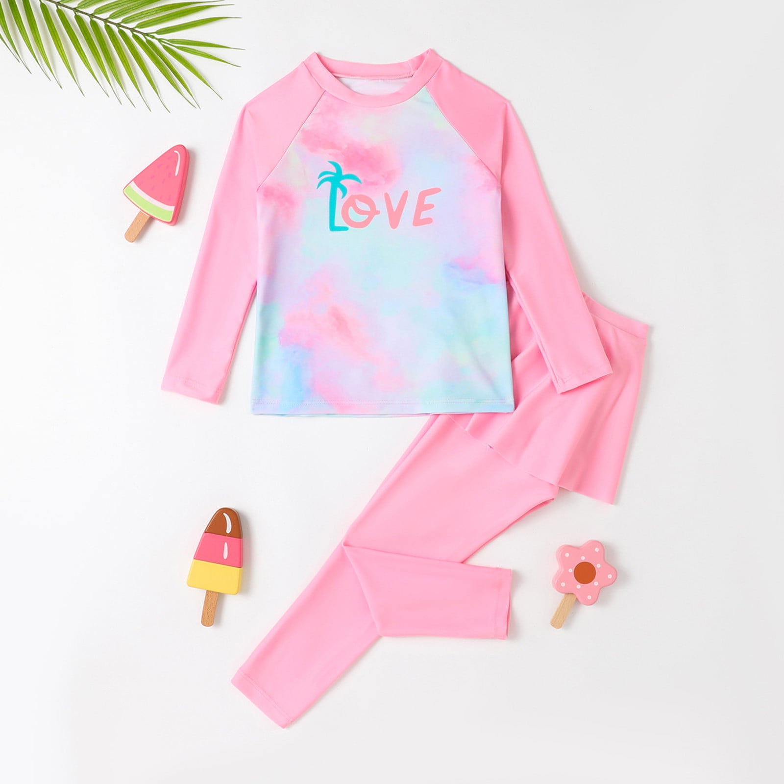 ATOGUTA Girls Long Sleeve Swimsuit Two Piece Rashguard Sunscreen ...