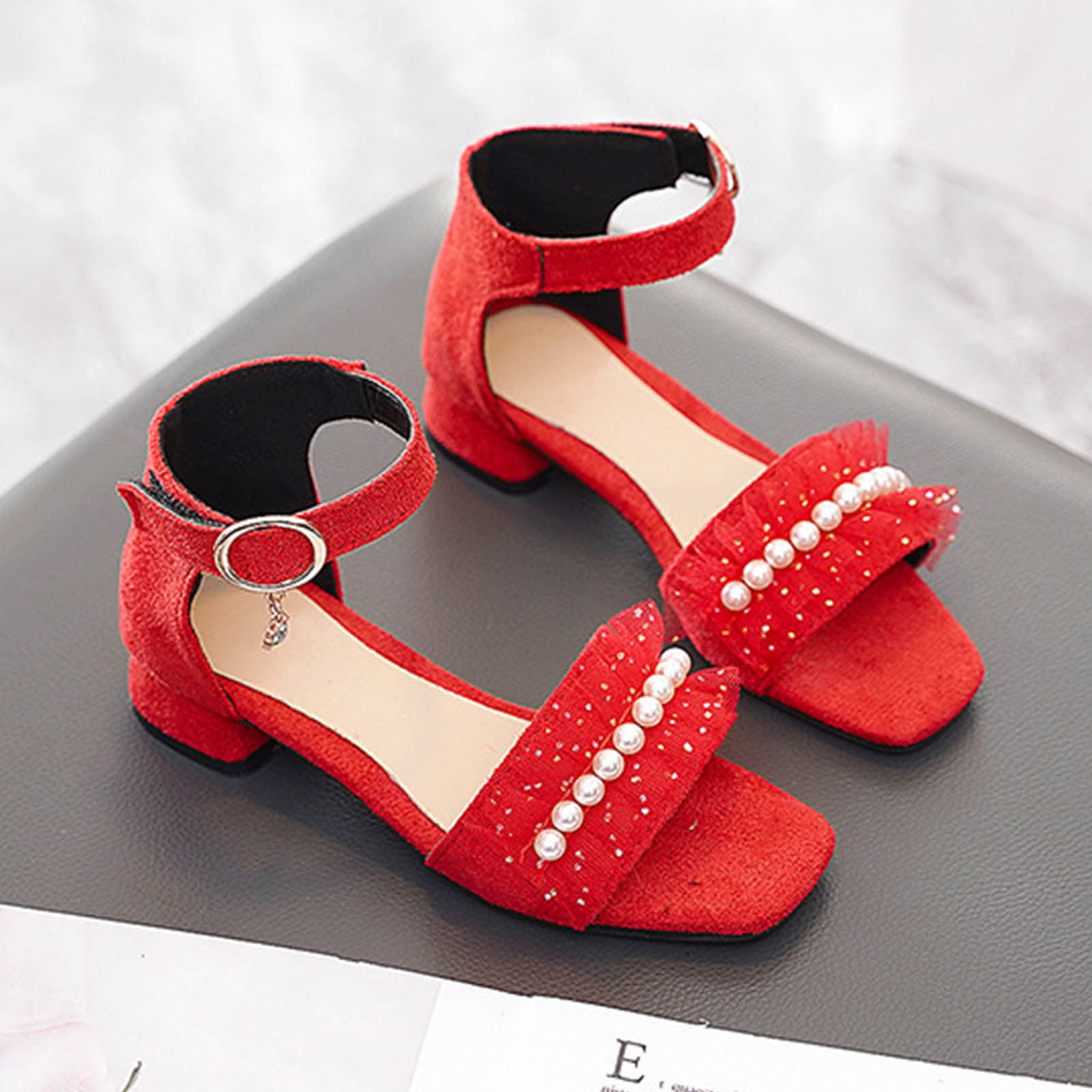 ATOGUTA Girls Open Toe Sandals Red Low Heel Dress Open Toe Sandals ...
