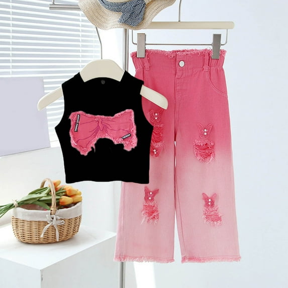 ATOGUTA Girls Outfit Kids Sweatsuit Sleeveless Tank Tops Wide-Leg ...