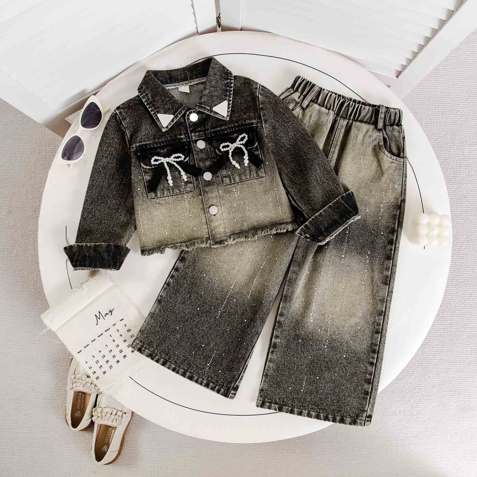 ATOGUTA Girls Outfit Set Long Sleeve Jacket and Denim Straight Leg ...