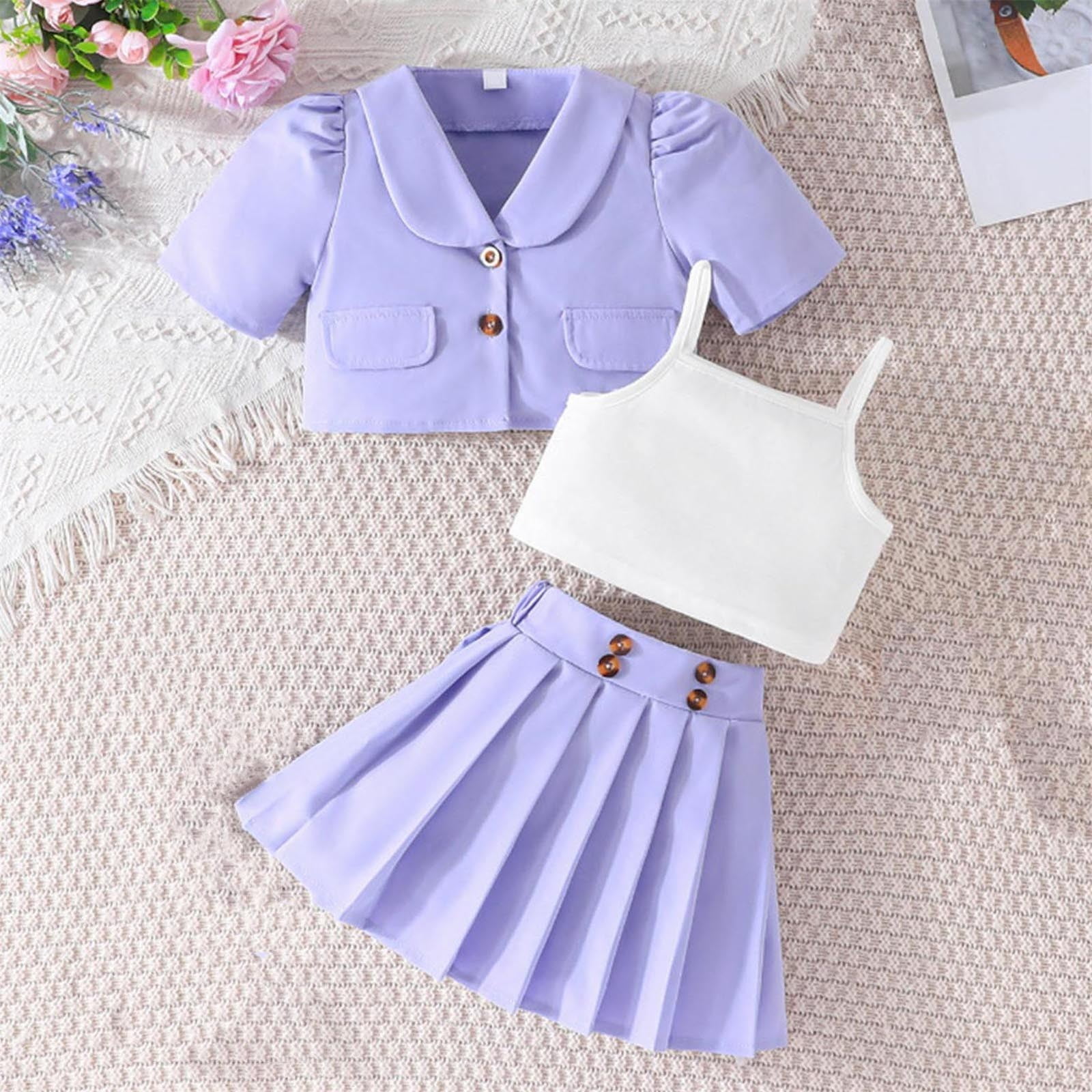 ATOGUTA Girls Outfits Sets 3 Piece Short Sleeved Suit Jacket and Tank ...