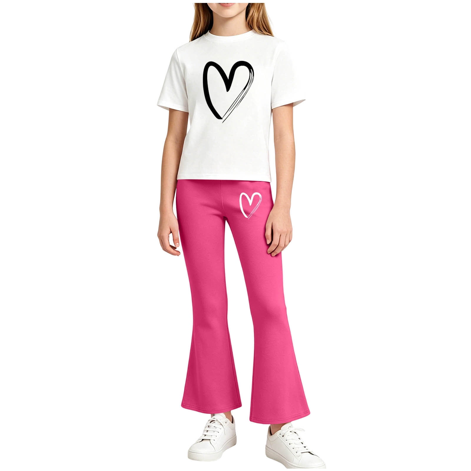 ATOGUTA Girls Outfits Short Sleeve Shirts Tops and Flare Pants 2 Piece ...