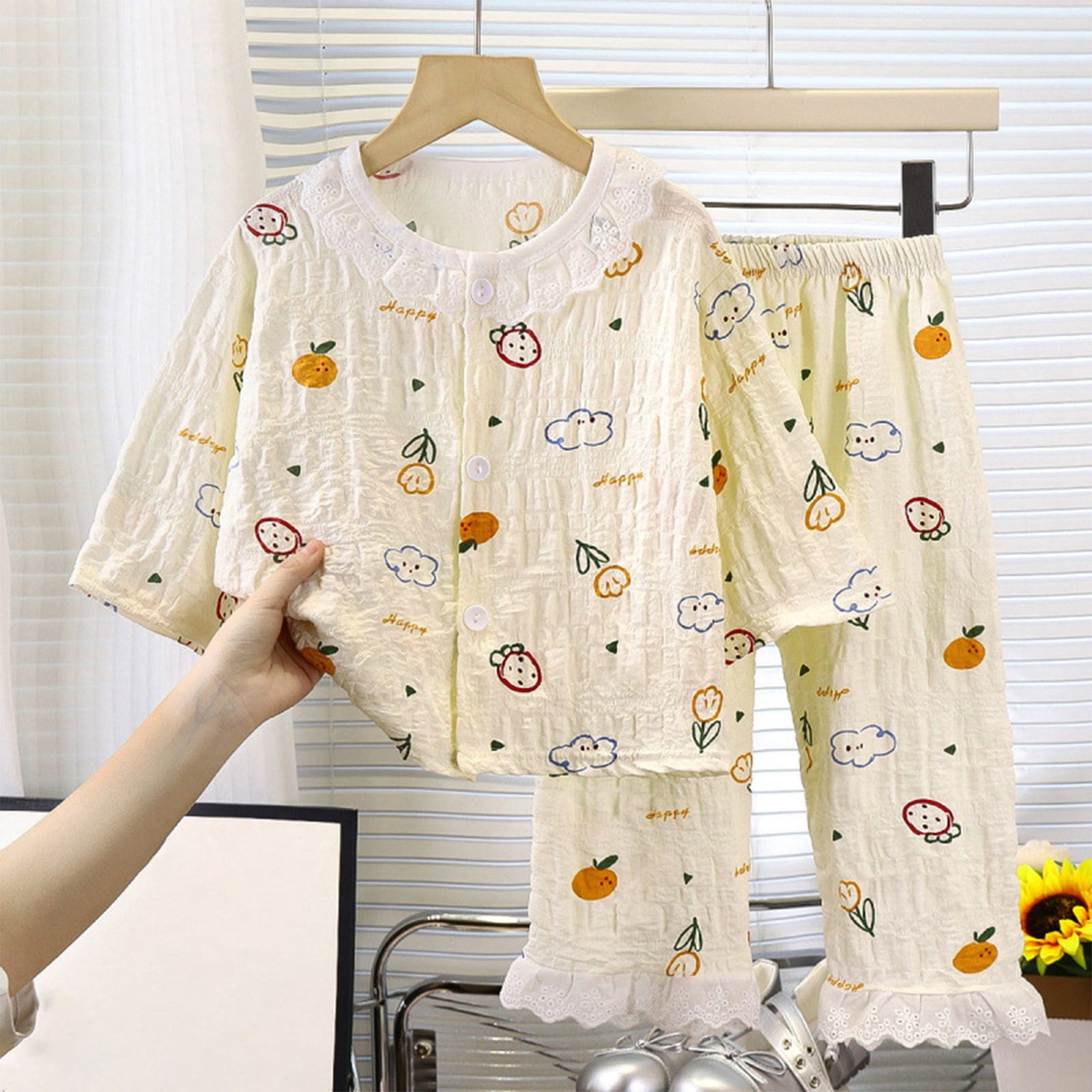 ATOGUTA Girls' Pajama Set 2 Piece Cozy Lace Long Sleeve Sleep Shirt and ...