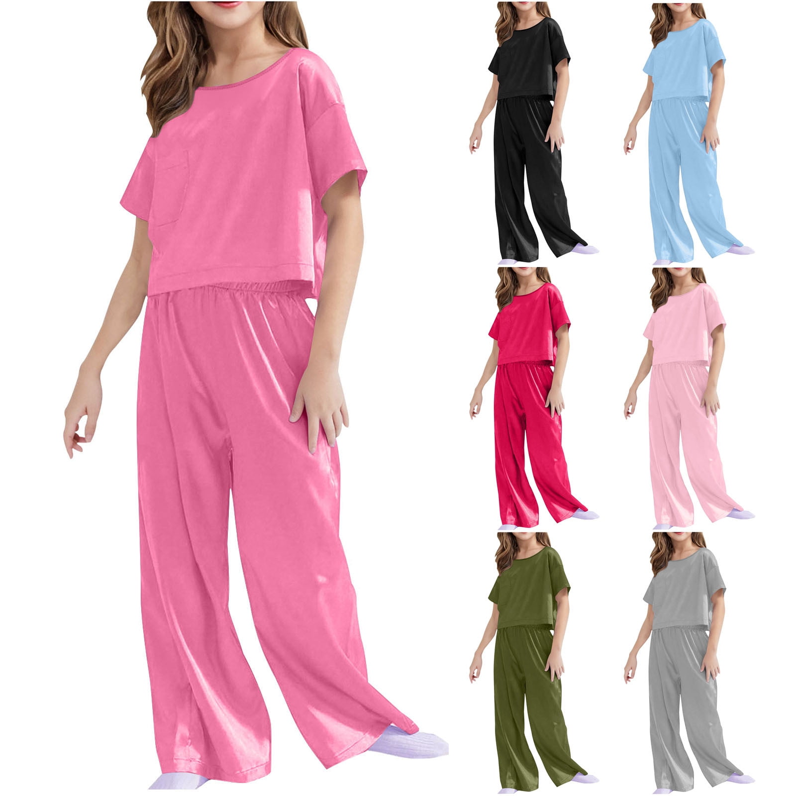 ATOGUTA Girls' Pajama Sets 5T-13 Short Sleeves Top + Pants 2PC Summer ...