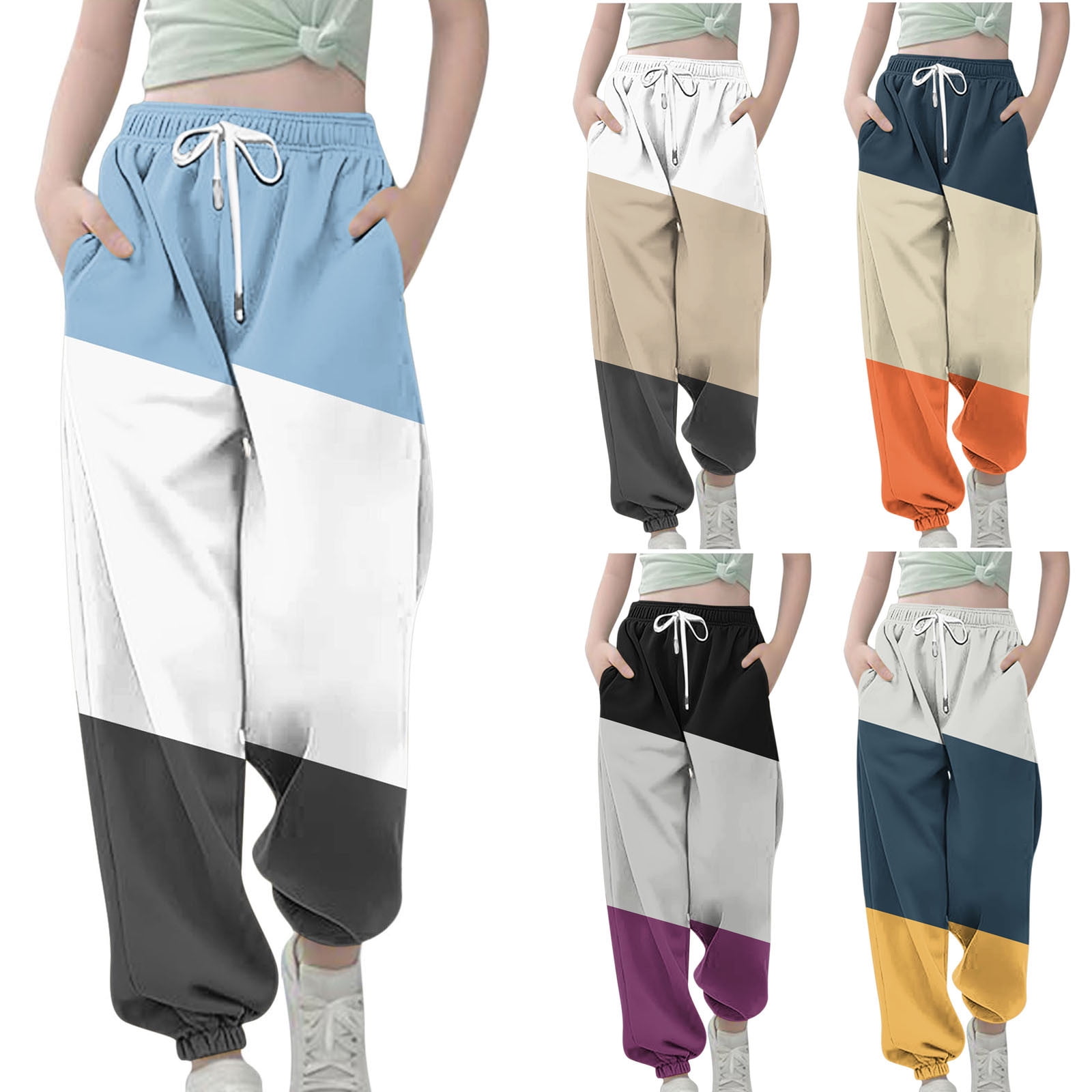 ATOGUTA Girls Pants Size 3T-14 Elastic High Waist Drawstring Pants ...