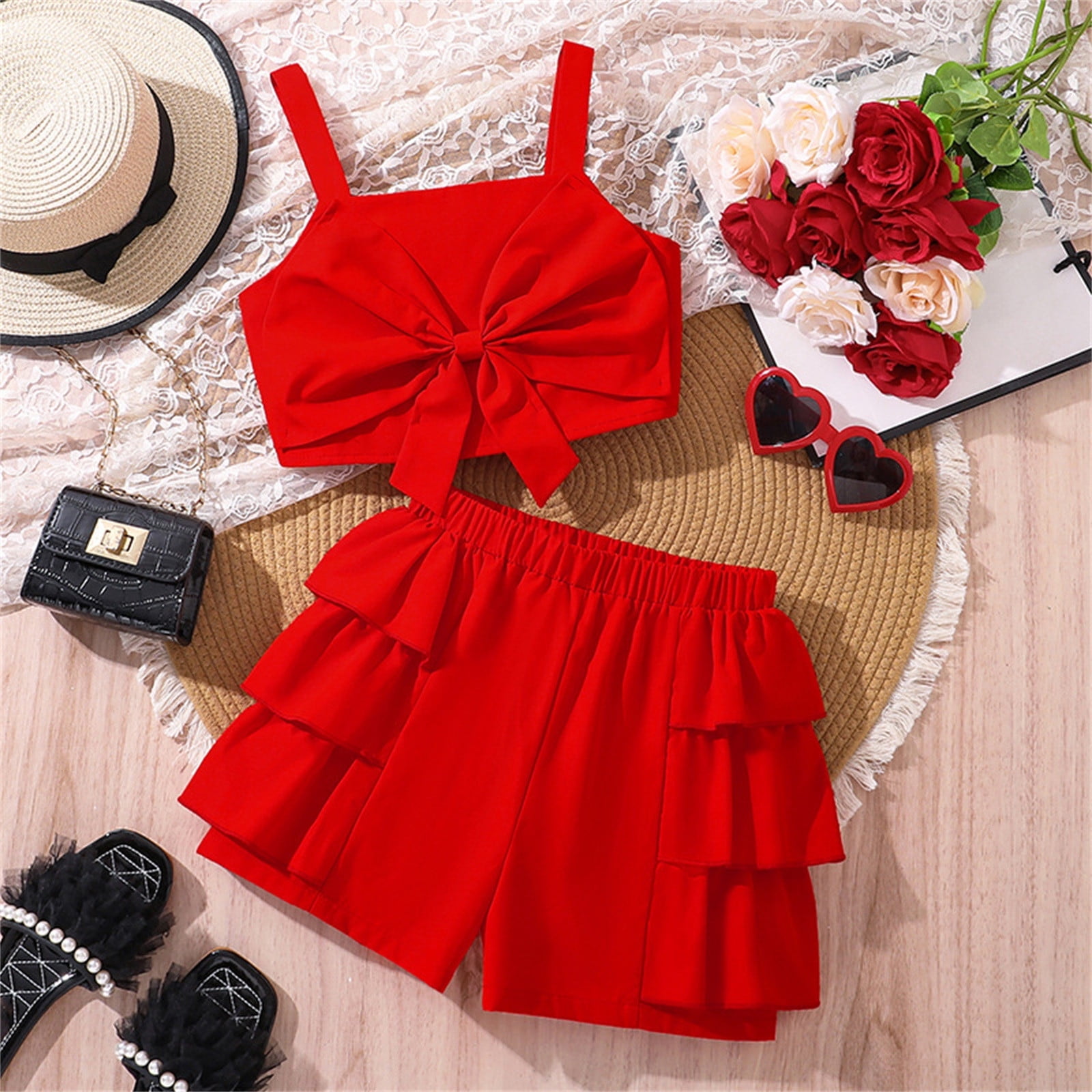 ATOGUTA Girls Party Dresses Sets Kids Sleeveless Crop Tank Top Shorts ...