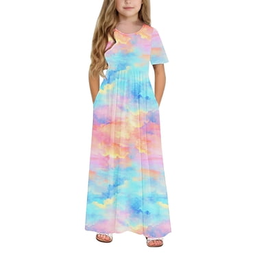 Drmagiyhm Girls Maxi Dress Size 10-12 Long-Sleeve Crew Neck Tiered ...