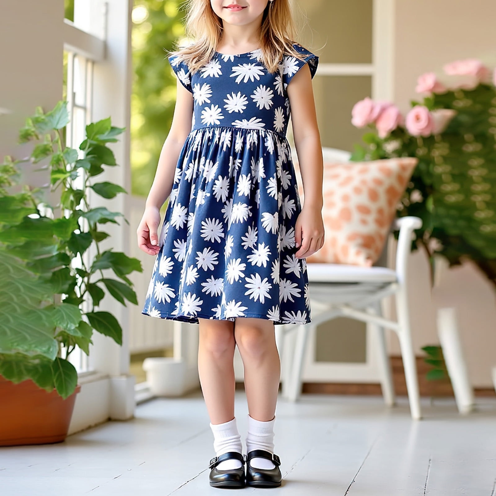 ATOGUTA Girls Play Dresses Ruffle Sleeve Tiered Swing A-Line Cute Midi ...