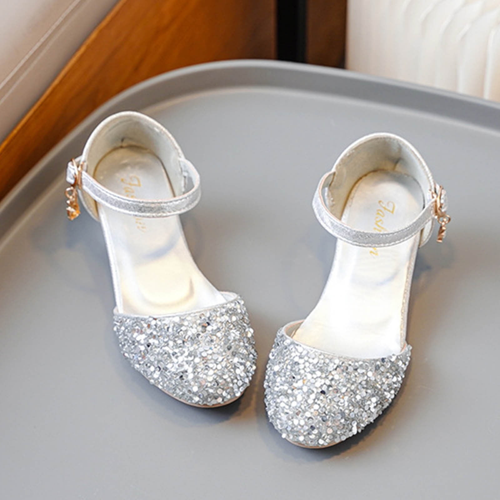 ATOGUTA Girls Princess Shoes Silver Low Heel School Girls Wedding Party Mary Jane Princess Pump ...