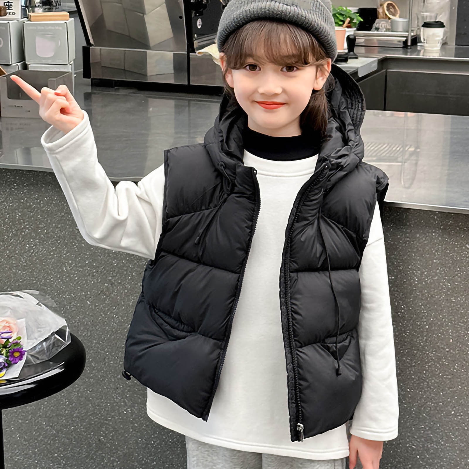 ATOGUTA Girls Puffer Vest Quilted Puffer Jacket Warm Hooded Parka Snow ...