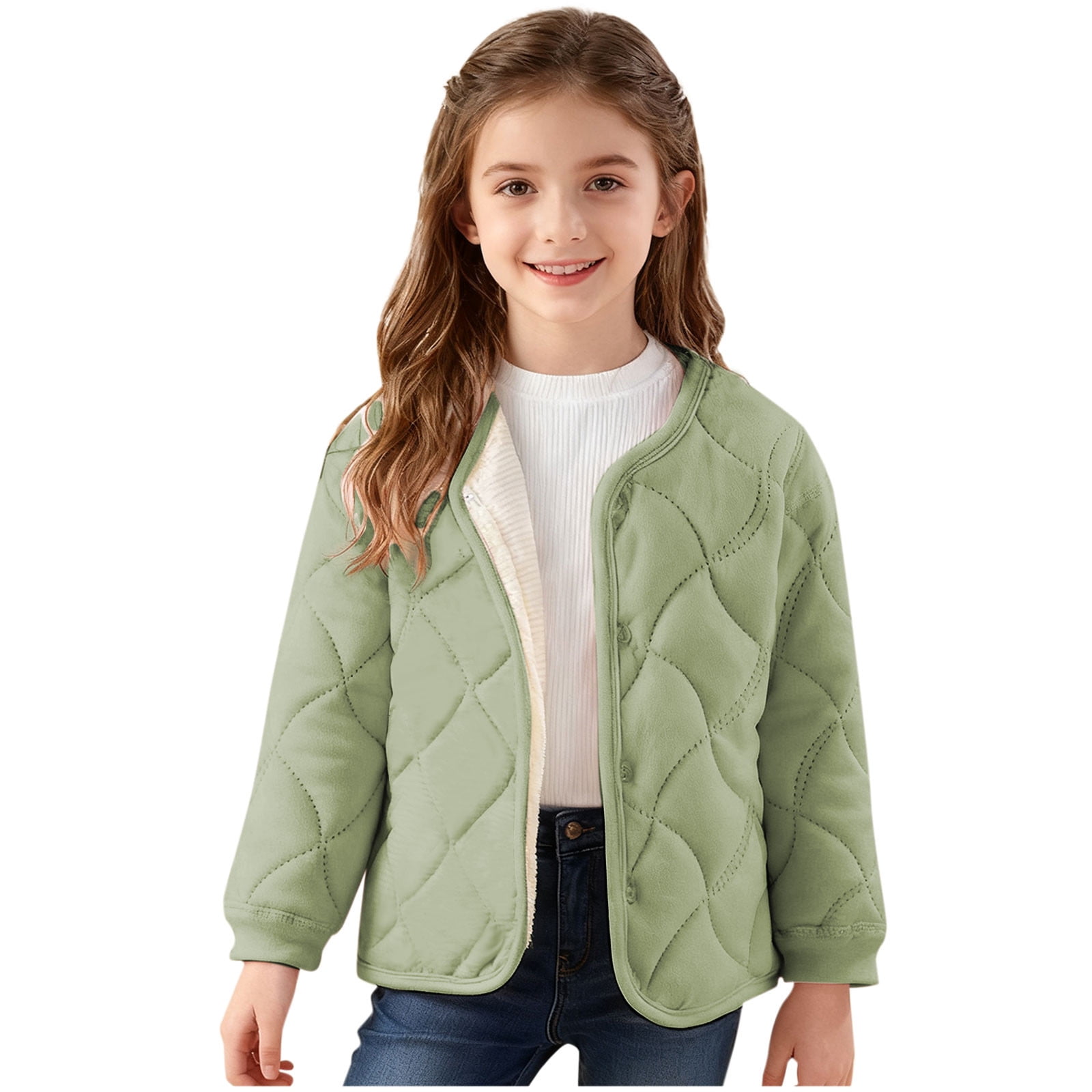 ATOGUTA Girls Quilted Jacket Kids Lightweight Outerwear Long Sleeve ...