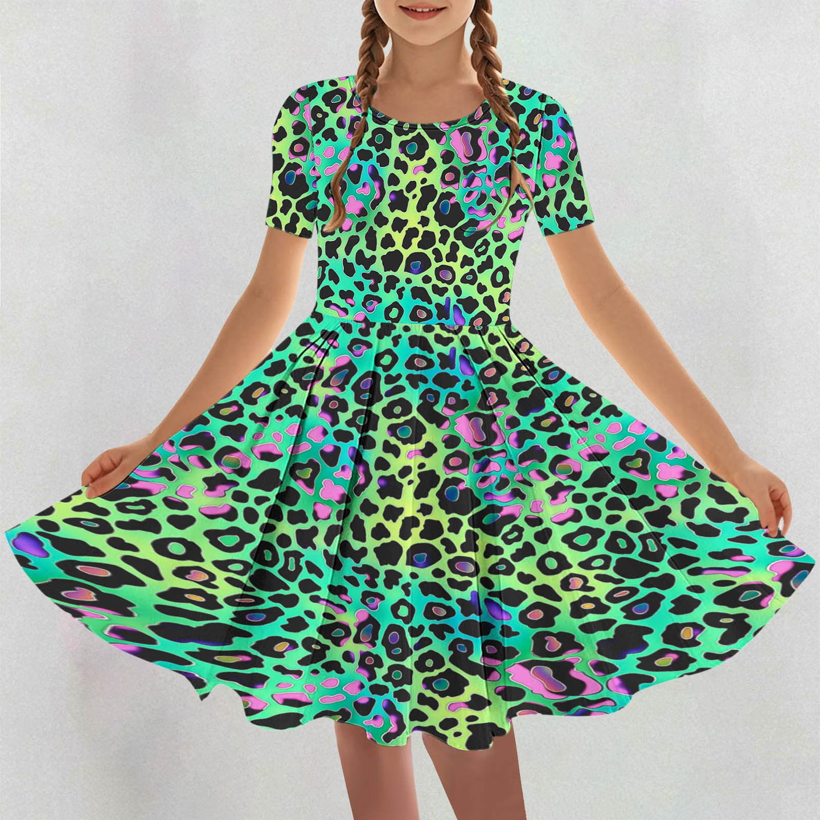 ATOGUTA Girls Ruffled Dresses Short Sleeve Dresses Printed Summer ...