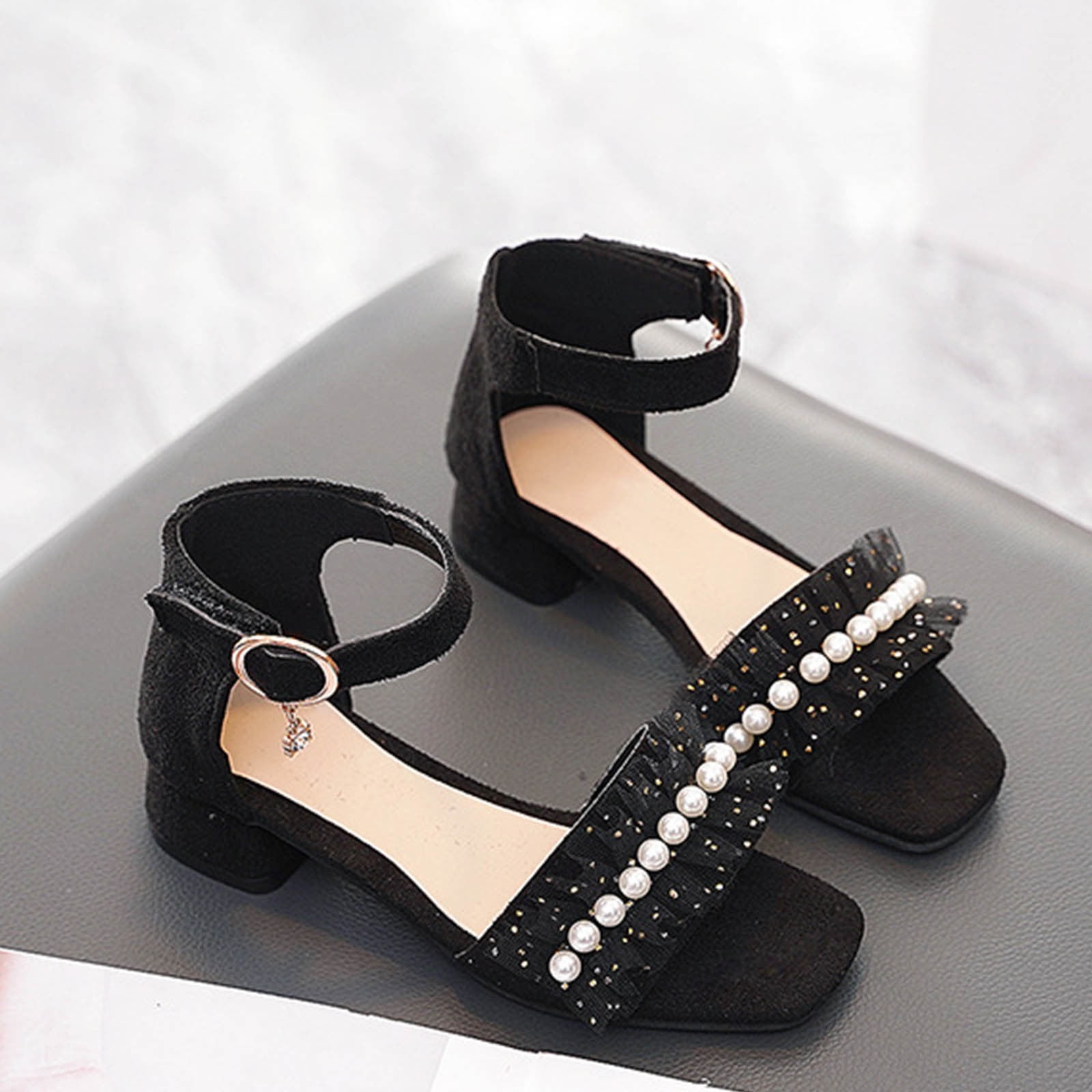 ATOGUTA Girls'+Sandals Black Low Heel Dress Open Toe Sandals Flower ...