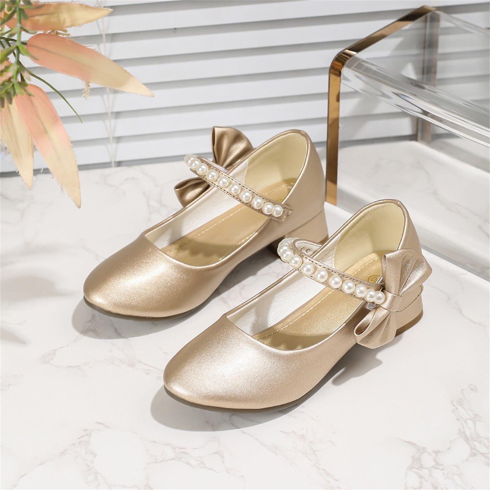ATOGUTA Girls School Shoes Gold Kids Party Wedding Shoes with Bowknot ...
