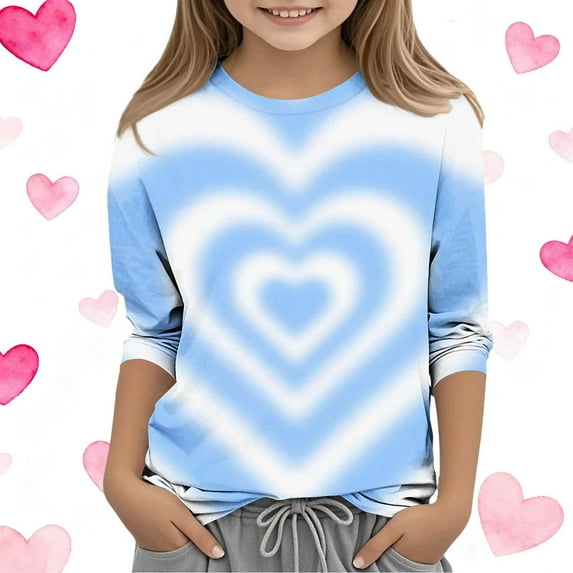 ATOGUTA Girls Shirts Basics Love Heart Valentine Graphic T-Shirt ...