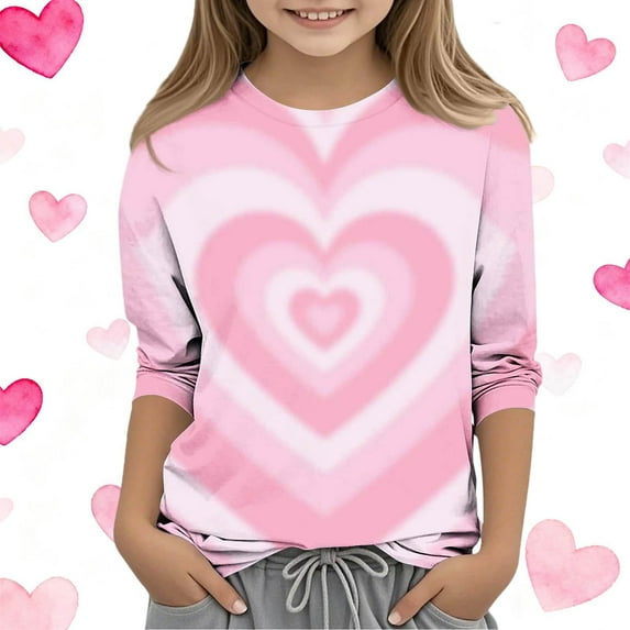 ATOGUTA Girls Shirts Basics Love Heart Valentine Graphic T-Shirt ...