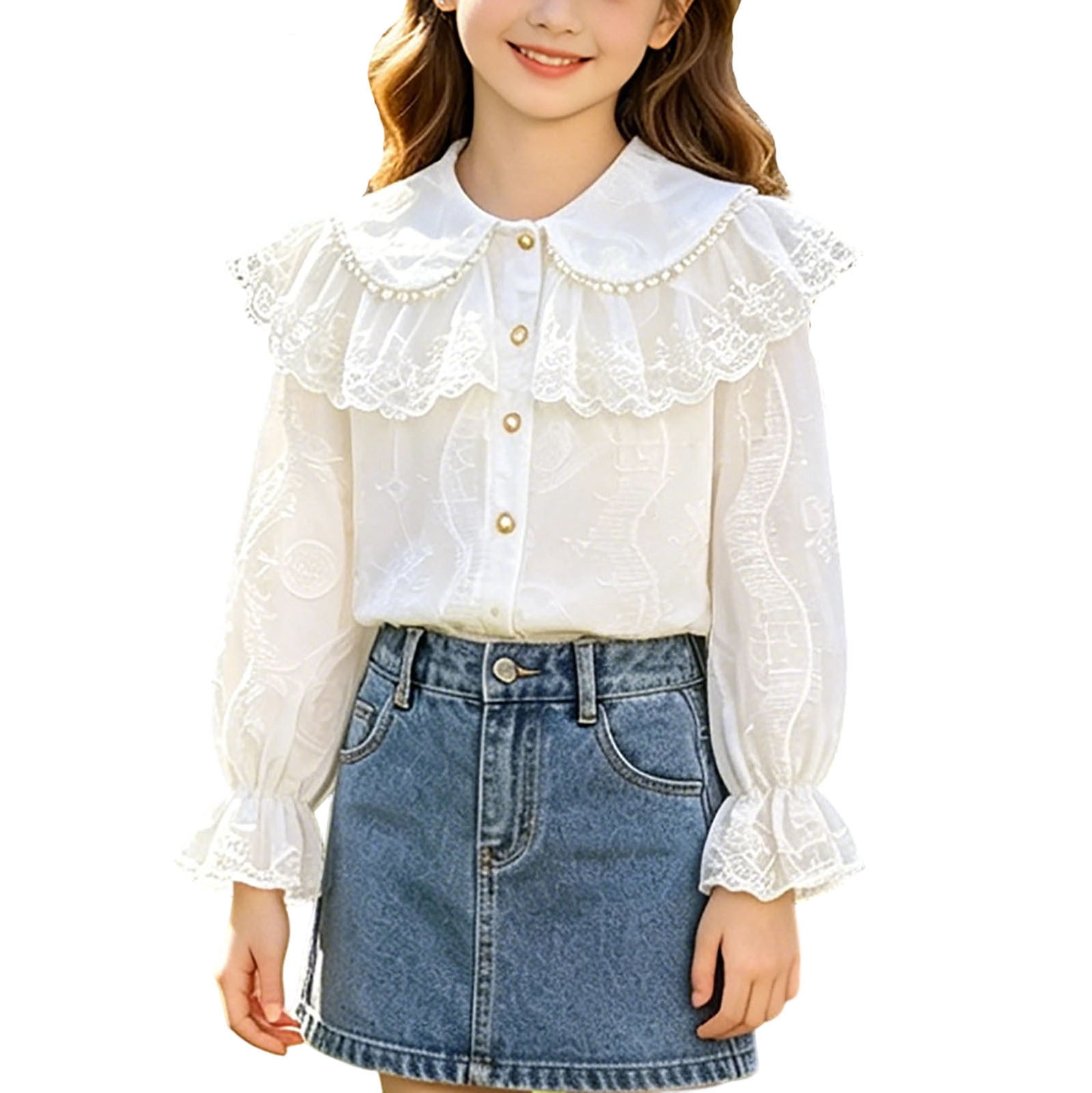 ATOGUTA Girls Shirts Kids Ruffle Long Sleeve Button Down Dress Shirts ...