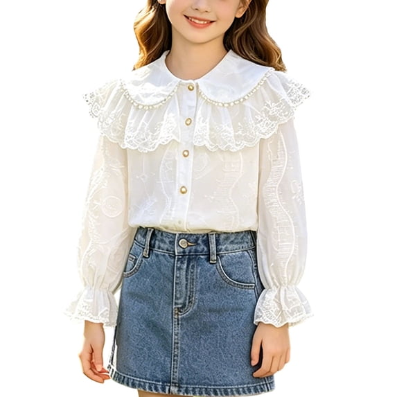 ATOGUTA Girls Shirts Kids Ruffle Long Sleeve Button Down Dress Shirts ...