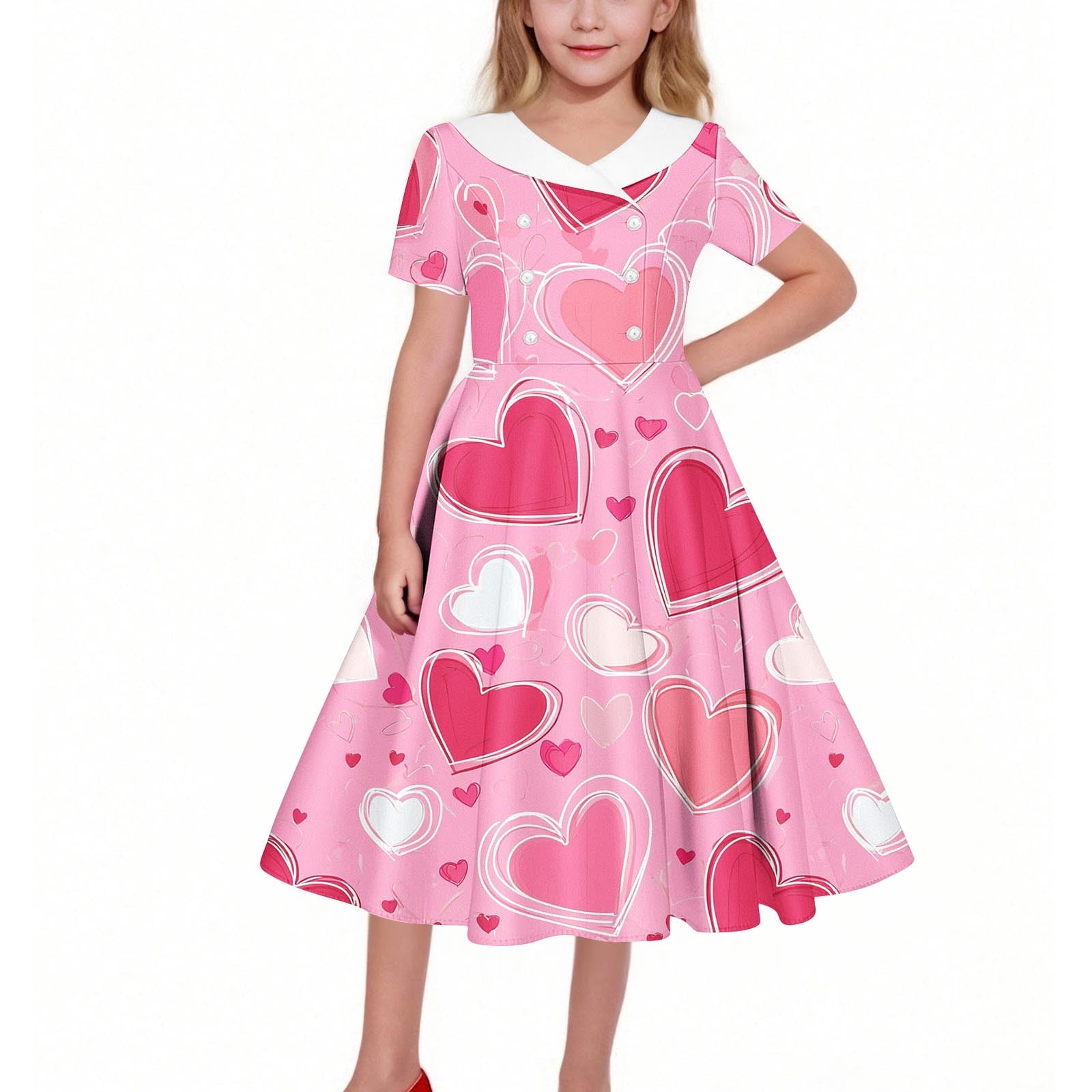 ATOGUTA Girls Short Sleeve Dress Peter Pan Collar Dress Clothes Kids ...