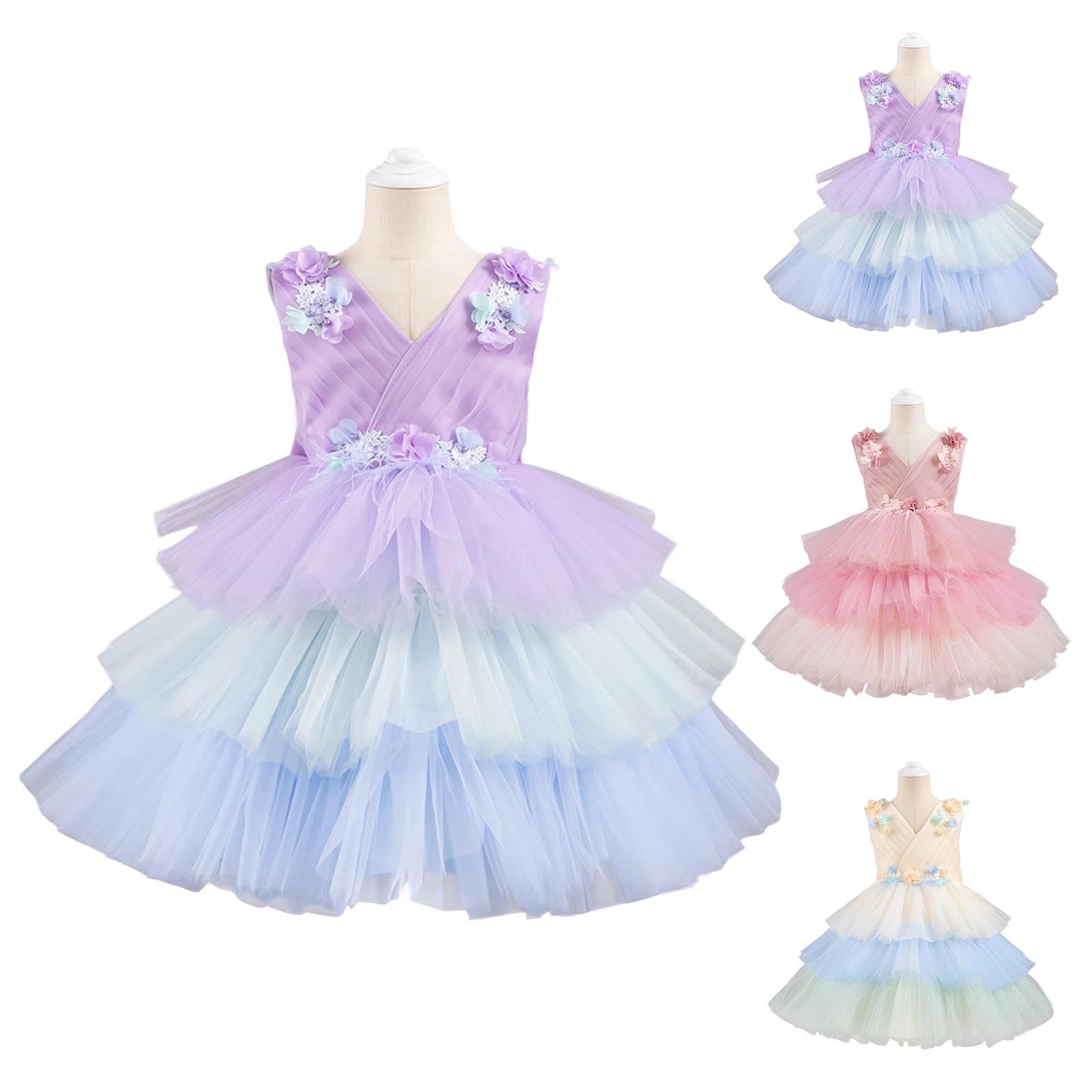 ATOGUTA Girls Short Sleeve Dresses Tulle Party Birthday Poster Formal ...