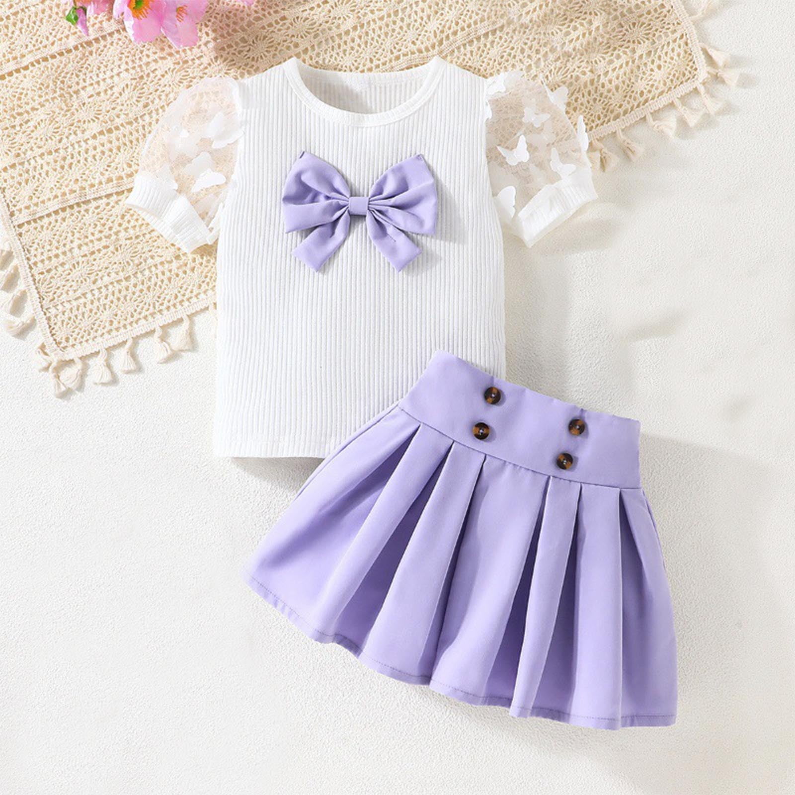 ATOGUTA Girls' Skirt Sets 2T-8 Short Sleeve T-Shirt and Pleated Skirt ...