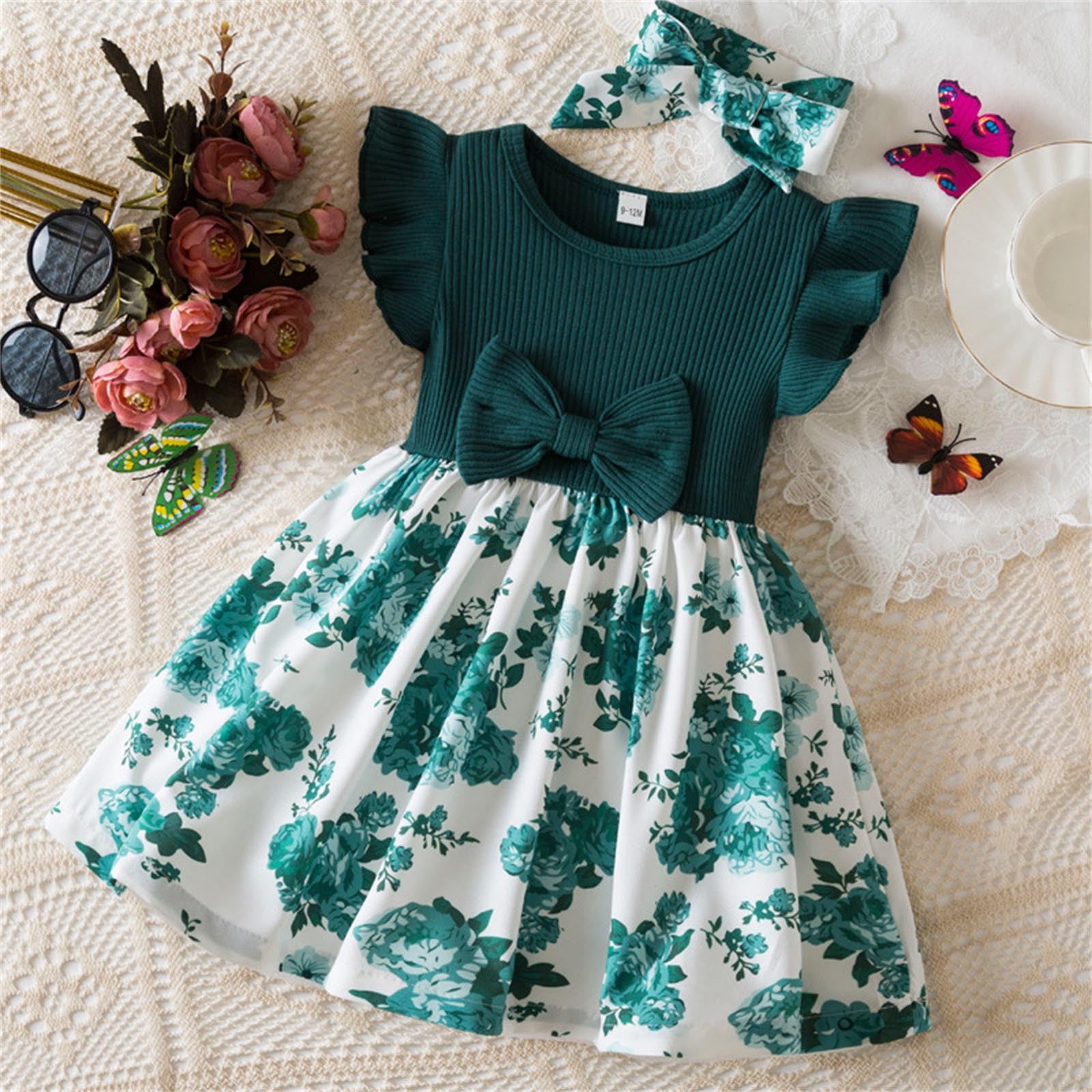 ATOGUTA Girls Spring Dress Ruffle Sleeves Casual Clothes Cute Playwear ...