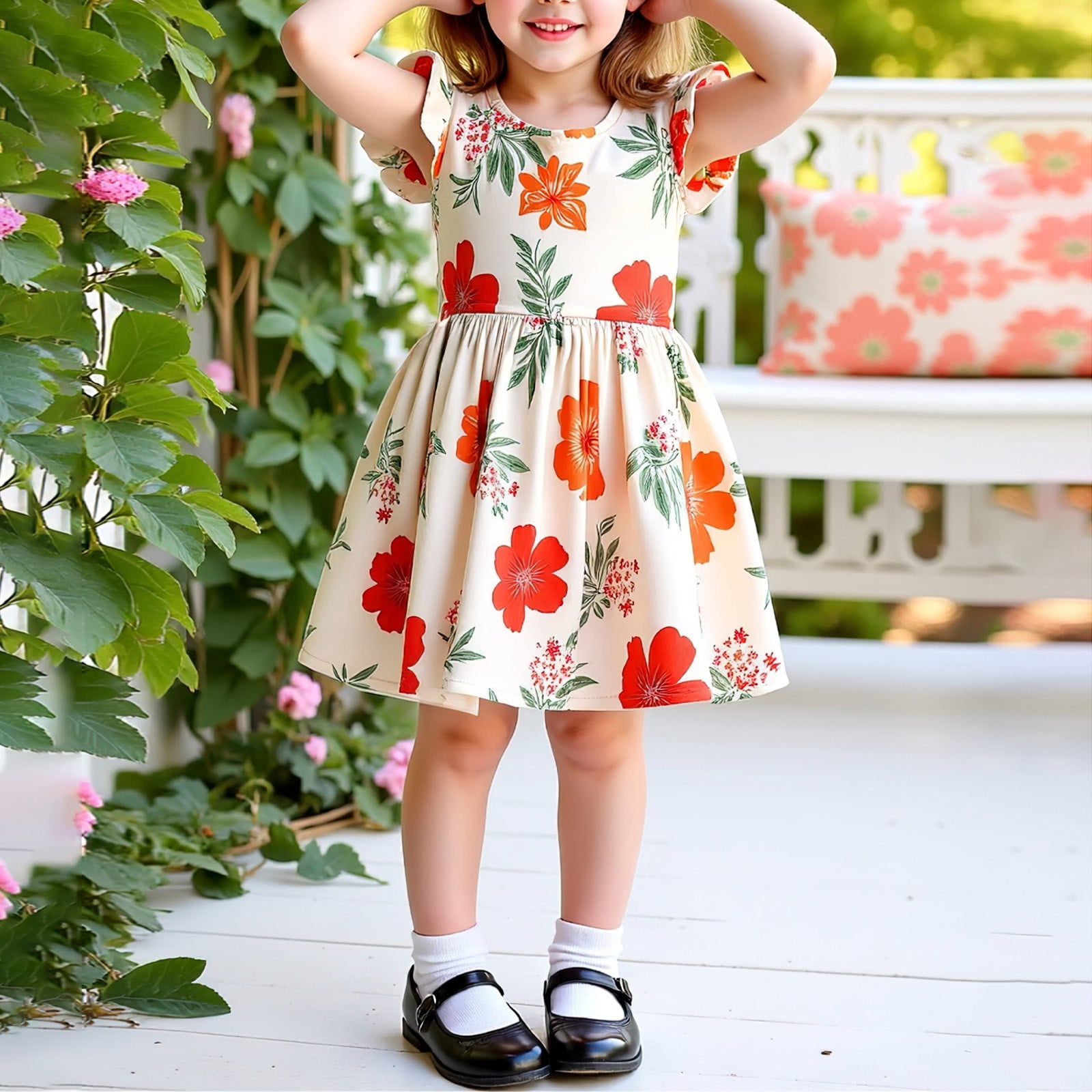 ATOGUTA Girls Summer Dress A-Line Twirly Skater Dresses Kids Midi ...
