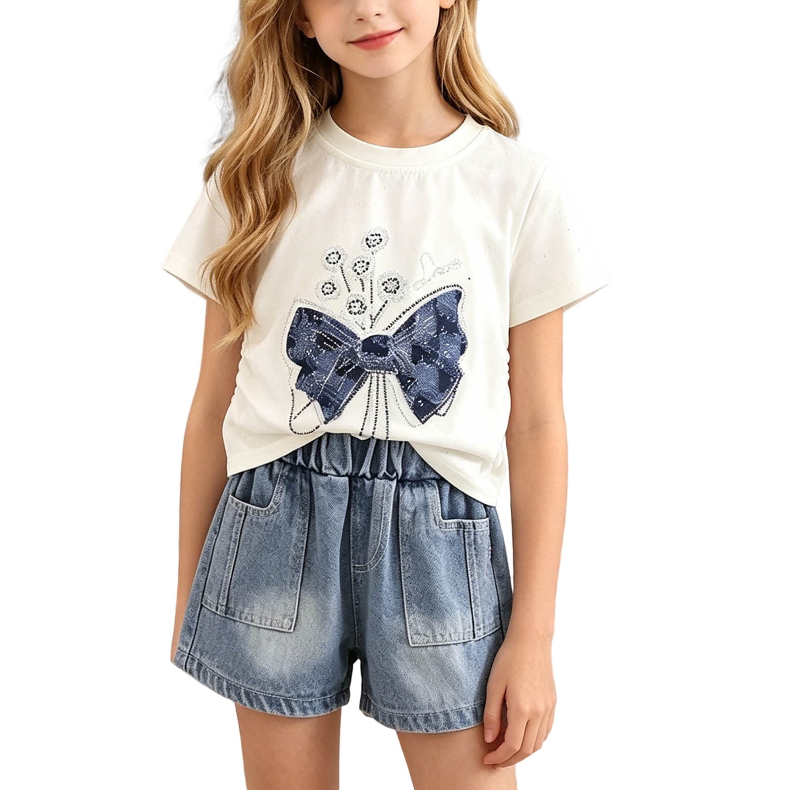 ATOGUTA Girls Summer Outfits Ruffle Short Sleeves Crewneck Tops and ...