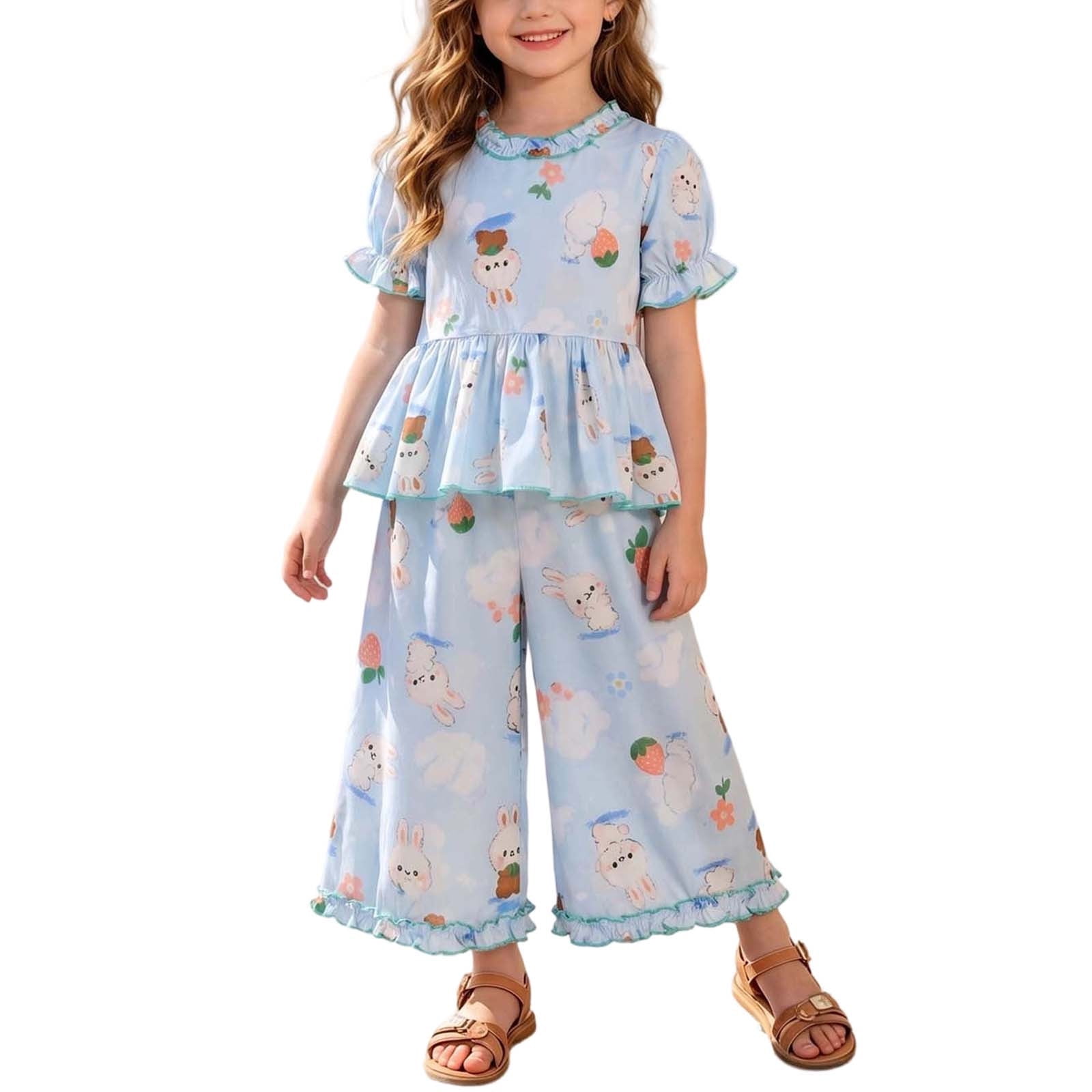 ATOGUTA Girls Summer Outfits Ruffle Short Sleeves Crewneck Tops and ...