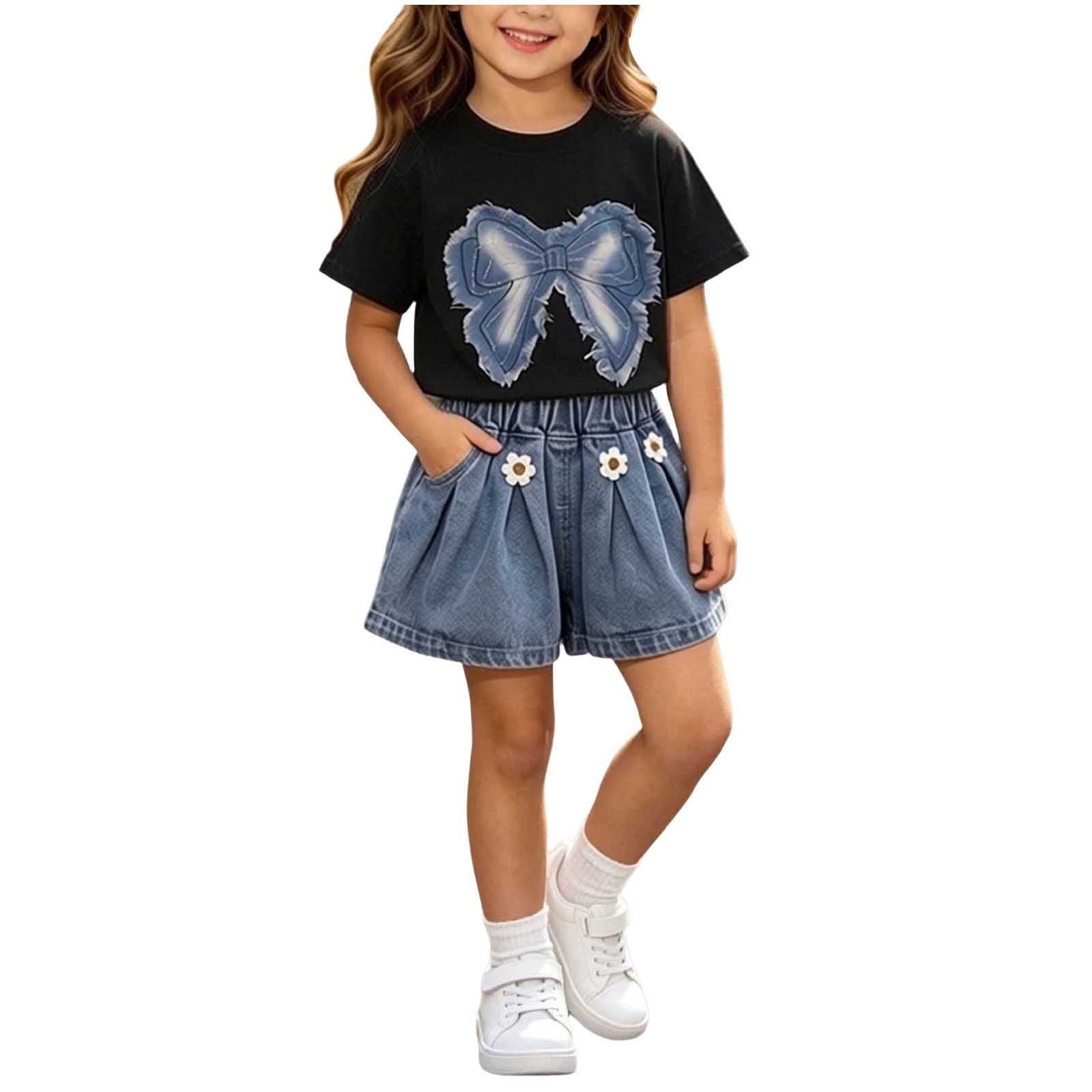 ATOGUTA Girls Summer Outfits Short Sleeves Crewneck Tops and Denim ...