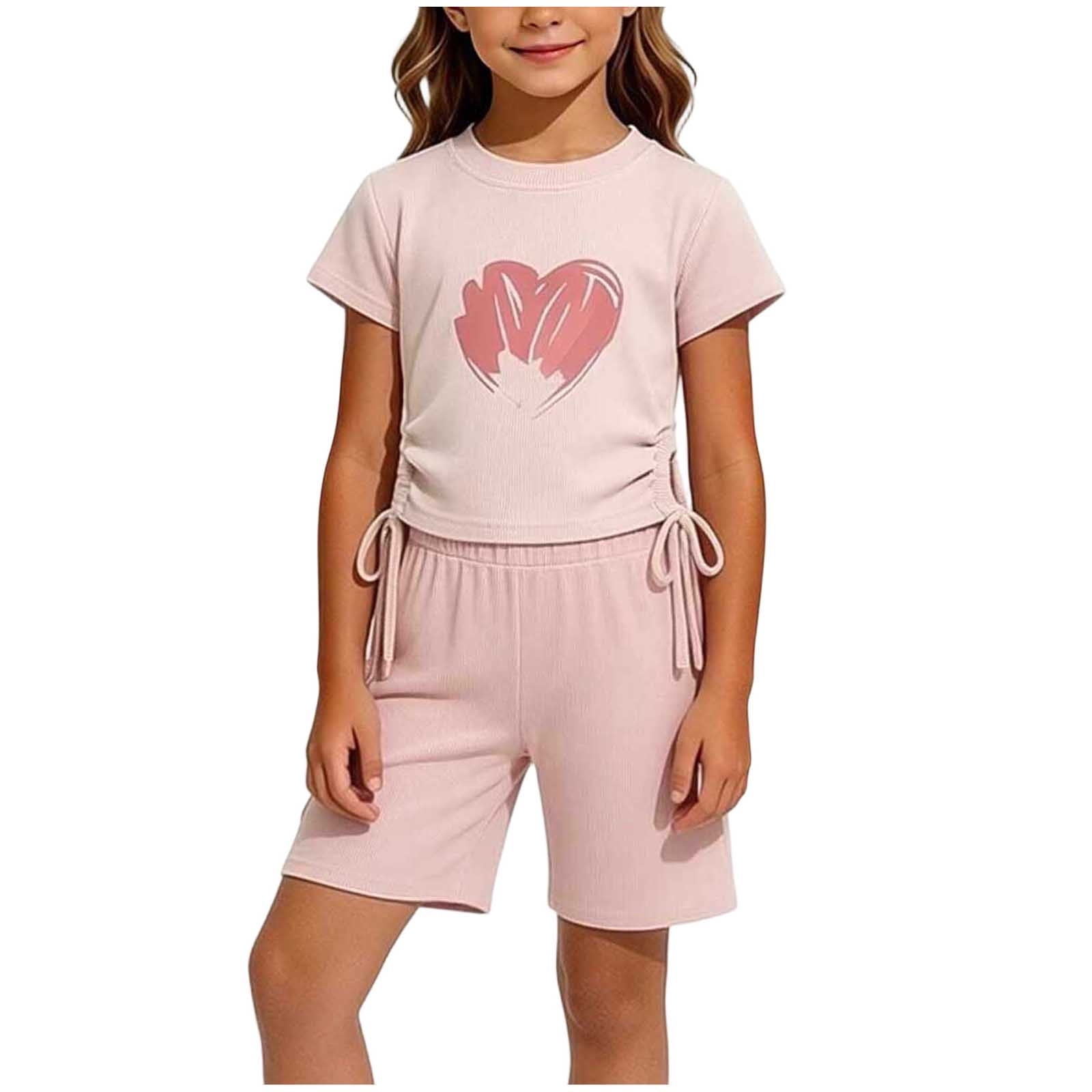 ATOGUTA Girls Summer Outfits Short Sleeves Crewneck Tops and Shorts ...