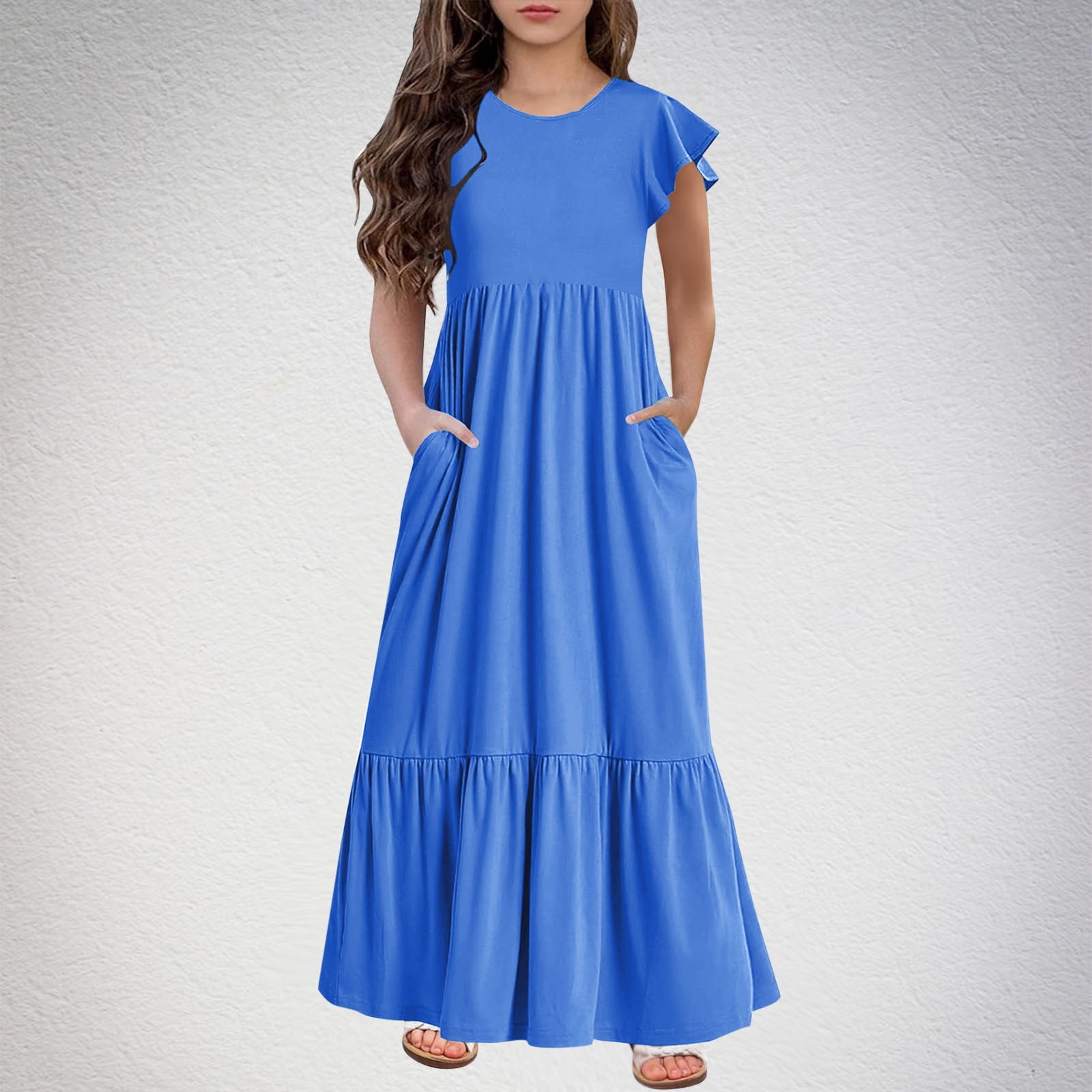 ATOGUTA Girls Sun Dress Elegant Crew Neck Ruffle A-Line Flowy Birthday ...