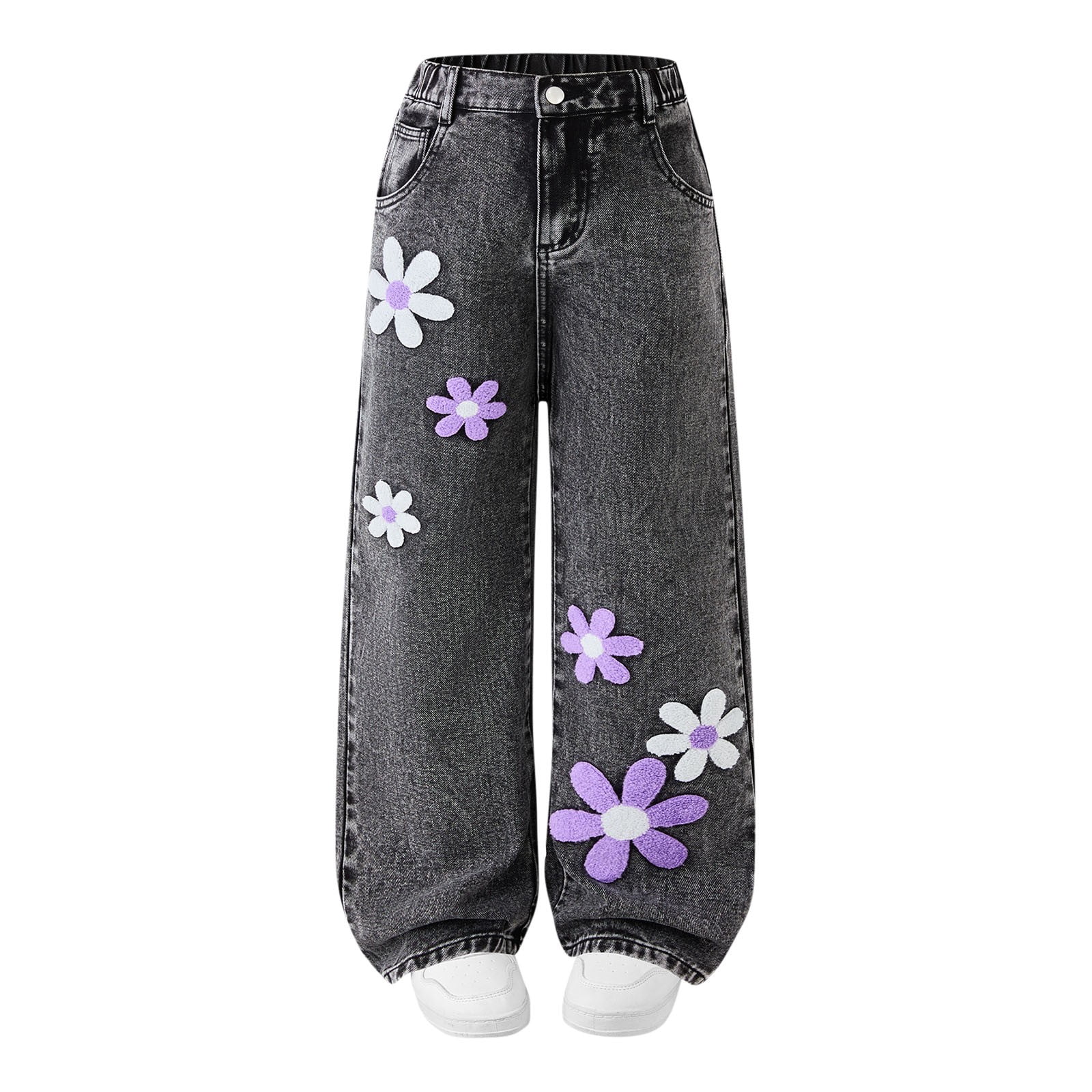 ATOGUTA Girls Sweat Pant Jeans Wide Leg Denim Pant High Waist Elastic ...