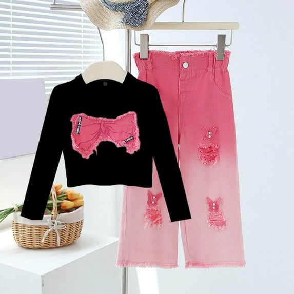 ATOGUTA Girls Sweat Set Kids Sweatsuit Long Sleece Tops Wide-Leg ...