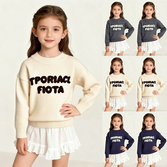 ATOGUTA Girls Sweater Kids Crewneck T-Shirts Tops Cute Fall Blouse Tees ...