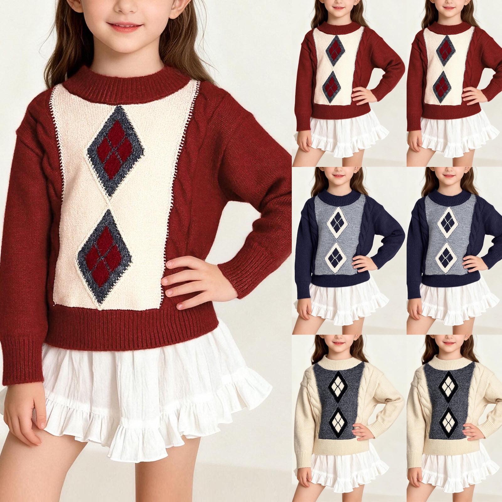 ATOGUTA Girls Sweaters Long Sleeve Cute Warm Crewneck Knit Jumper Tops ...