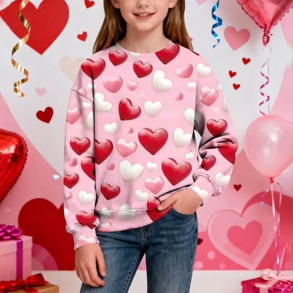ATOGUTA Girls Sweatshirts Kids Casual Long Sleeve Loose Valentine's Day ...